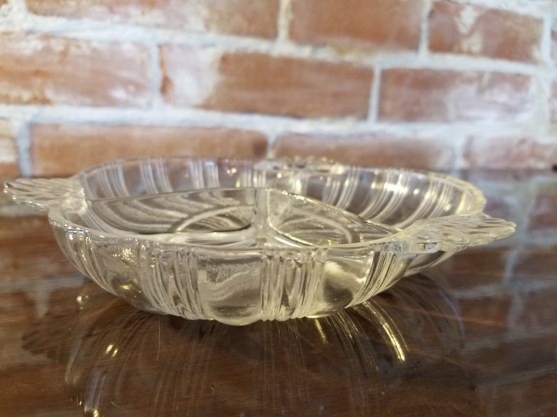 Vintage Mid-century Clear Glass Divided Dish With Handles - Etsy