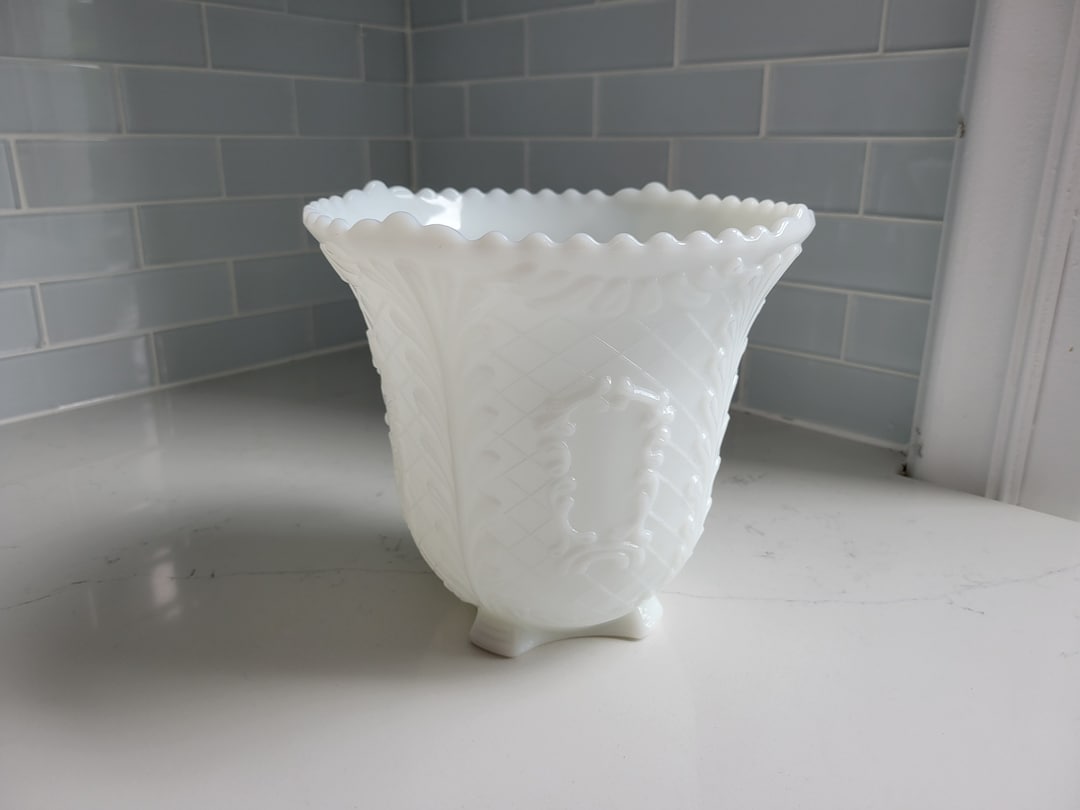 Huge Vintage Napco Milk Glass Flower Vase or Planter With Classical ...
