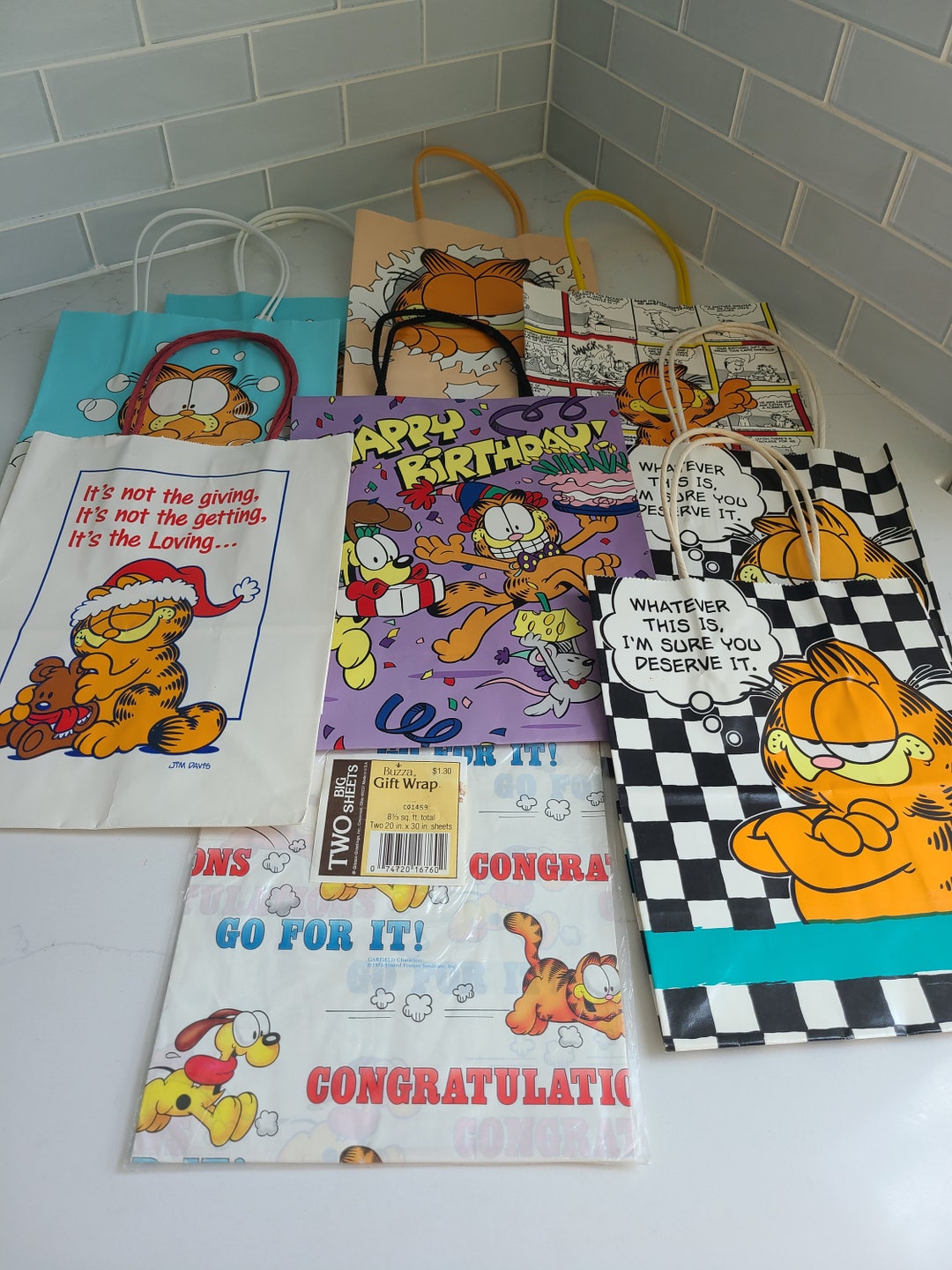 Vintage Garfield Gift Bags Lot of 8 Bags and 1 Package of Gift Wrap - Etsy