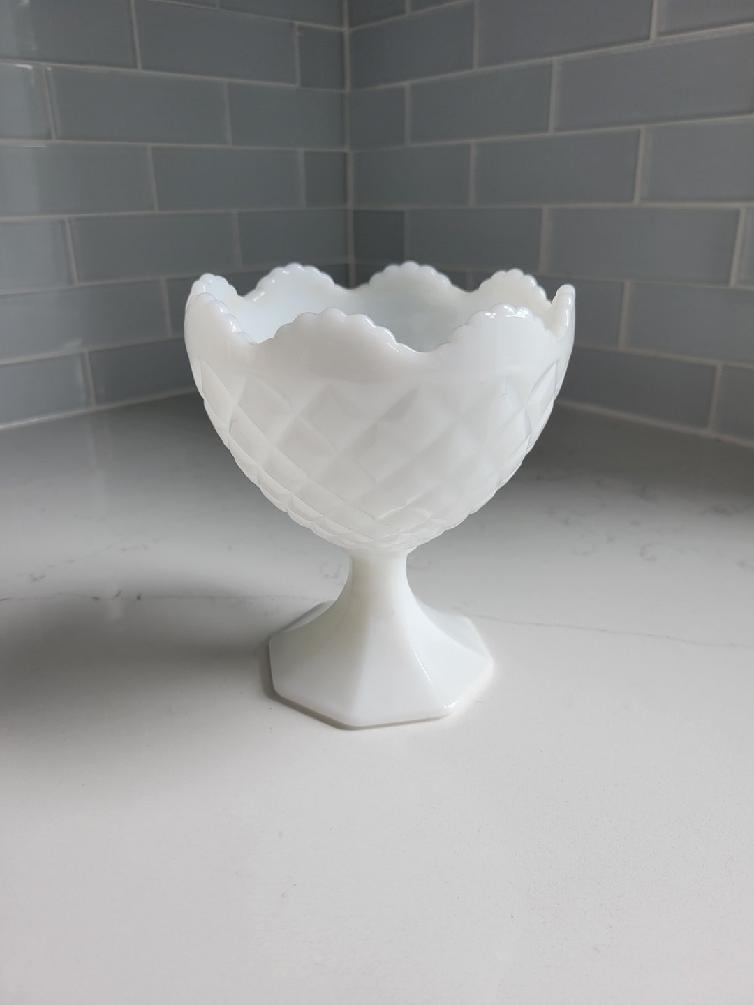 Vintage Napco Milk Glass Goblet or Planter With Quilted Diamond Pattern ...