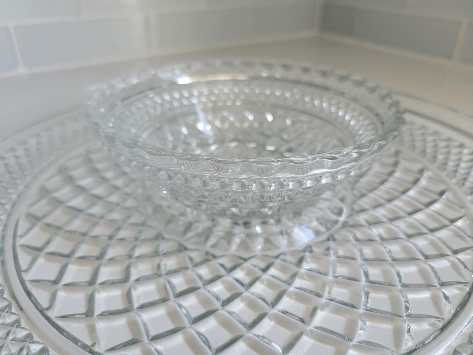 Vintage Clear Glass Chip and Dip Tray Diamond Pressed Glass - Etsy