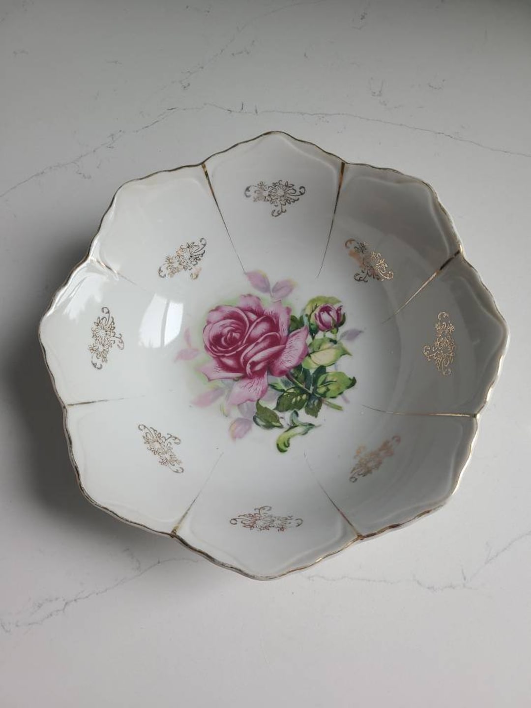 Vintage Ceramic Rose Flower Bowl With Gold Embellishments - Etsy