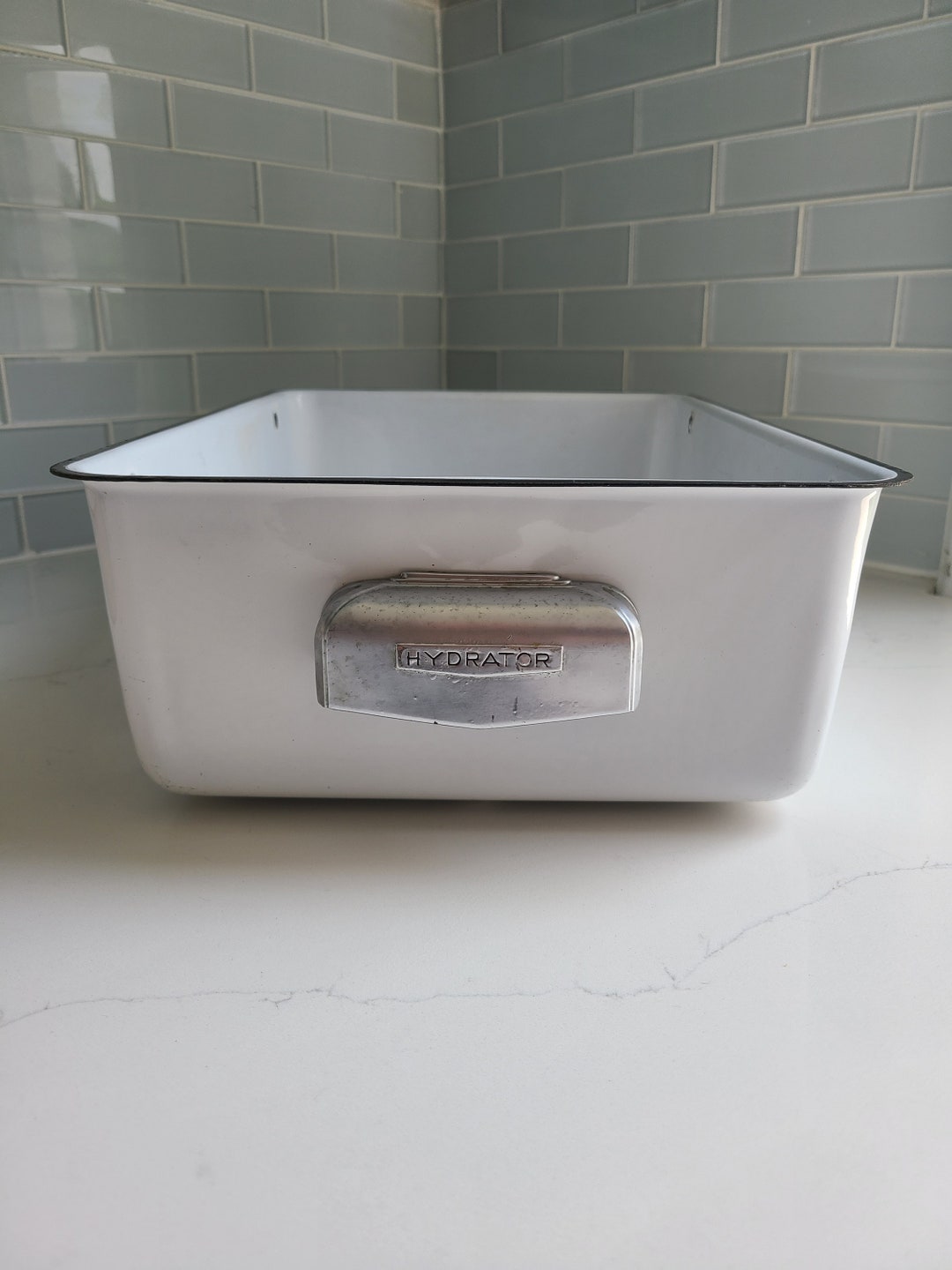 Vintage Enamelware Refrigerator "hydrator" Drawer - White With Black ...