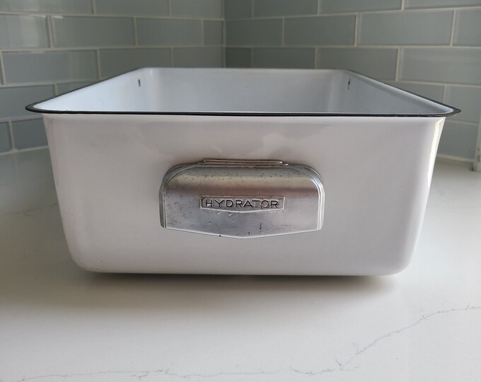 Vintage Enamelware Refrigerator "hydrator" Drawer - White With Black ...
