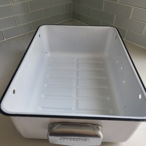 Vintage Enamelware Refrigerator "hydrator" Drawer - White With Black ...