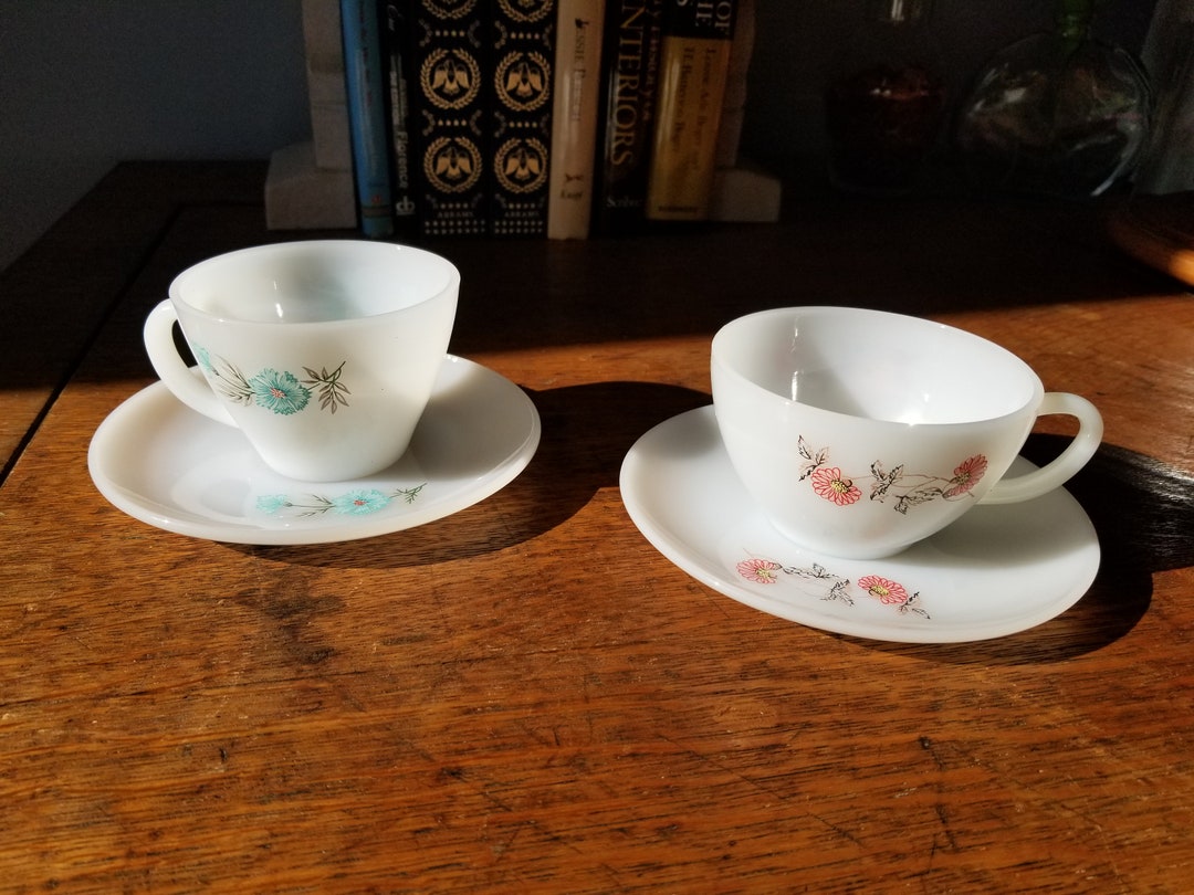 Vintage Fire King Anchor Hocking Flower Fleurette Coffee Cup Sets ...