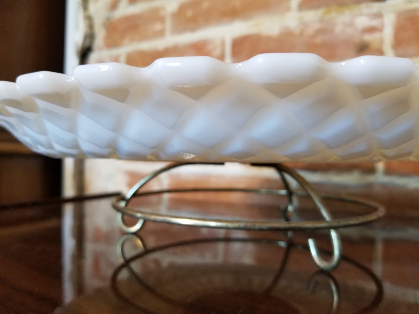 Vintage Diamond Pattern Milk Glass Lazy Susan on Brass Pedestal - Etsy