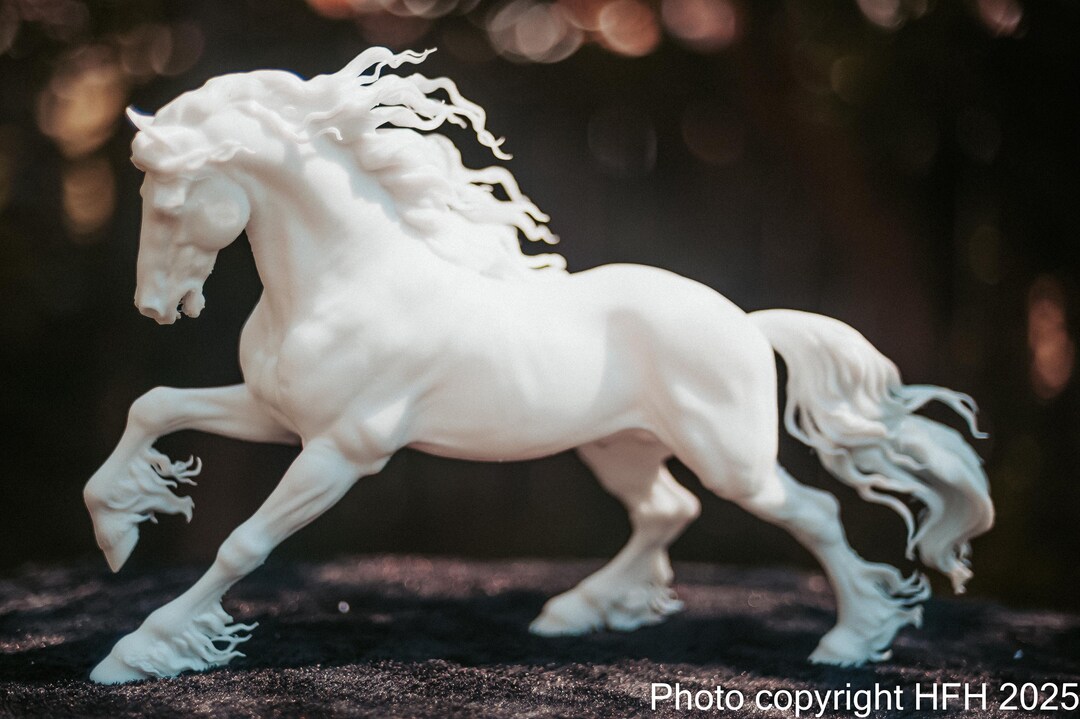 Friesian Stallion Galloping Model Horse Artist Resin - White Resin ...