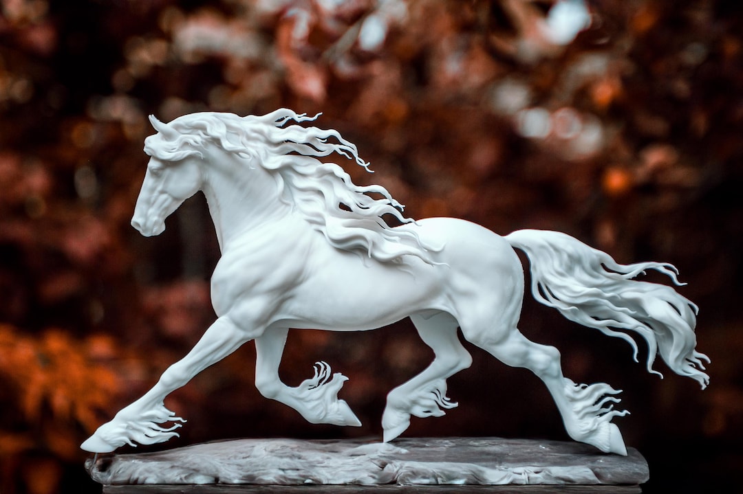 Exclusive Friesian Stallion Trotting Model Horse Artist Resin - White ...