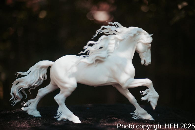 Friesian Stallion Galloping Model Horse Artist Resin - White Resin ...