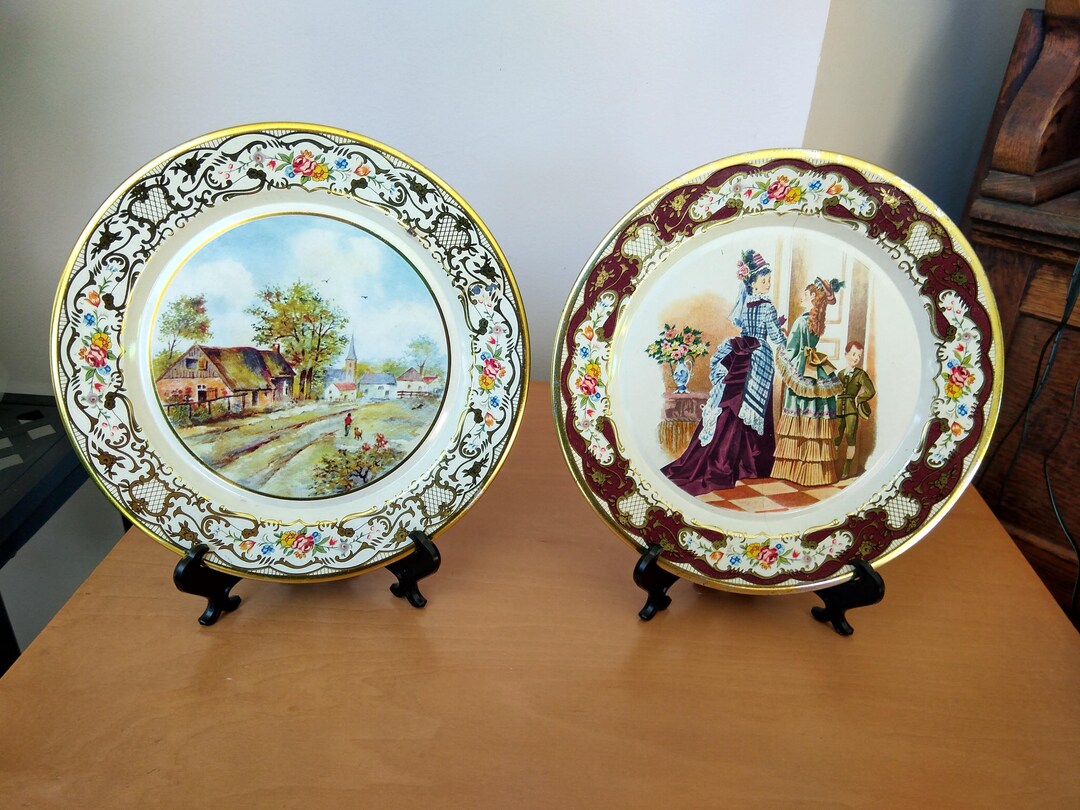 2 Vintage Daher Decorative Ware Circular Metal Plates Made in Holland ...