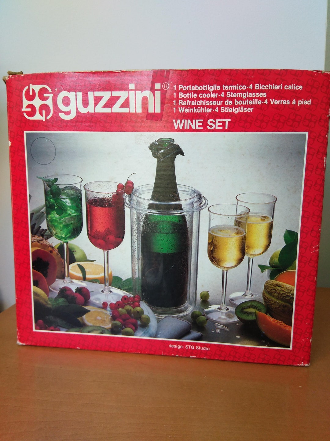 Fratelli Guzzini Acrylic Wine Set - Wine Bottle Cooler & 4 Wine Stem ...