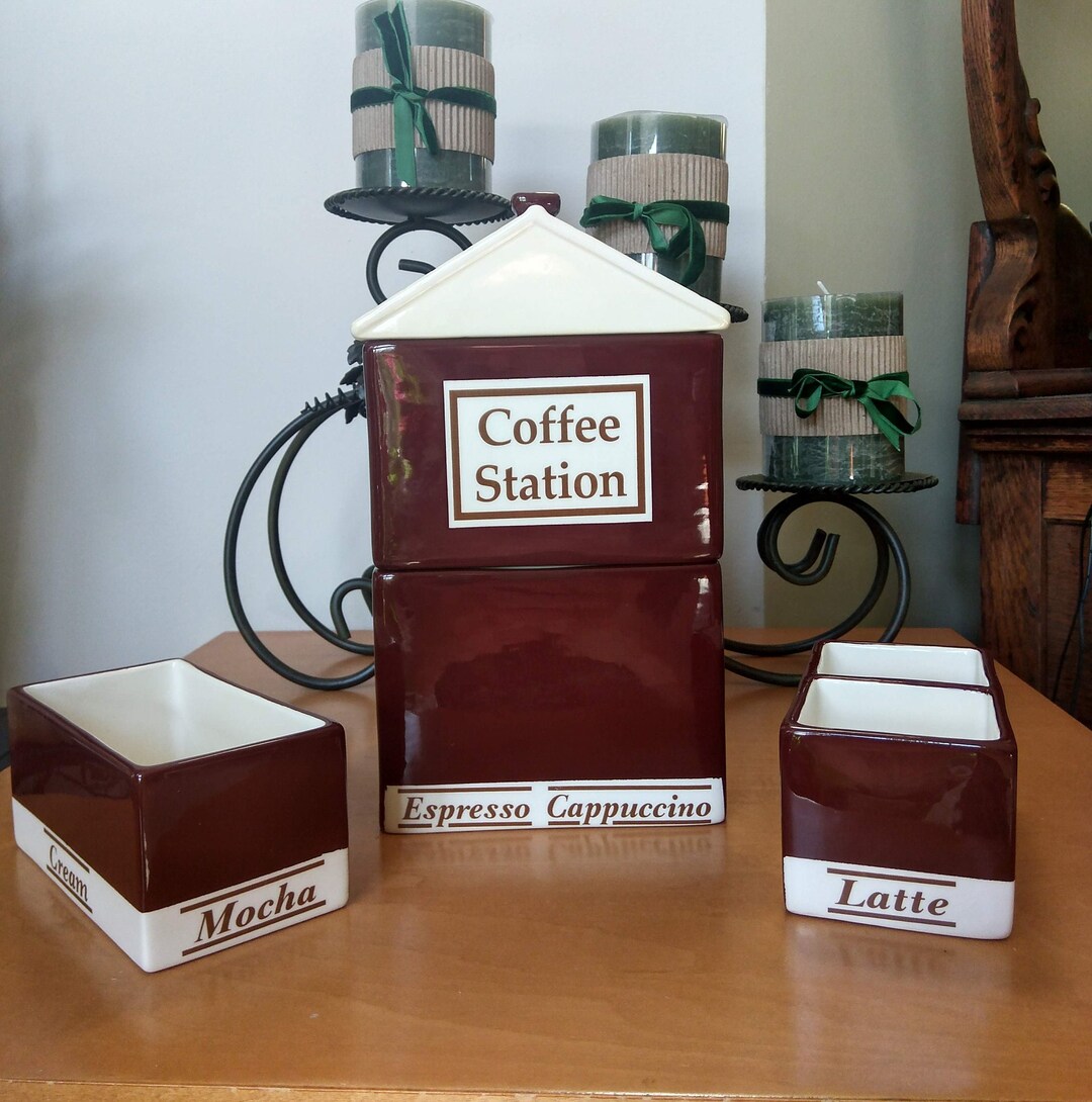 Unique Coffee Bar Canister Set - Espresso, Cappuccino, Latte, Mocha - Etsy