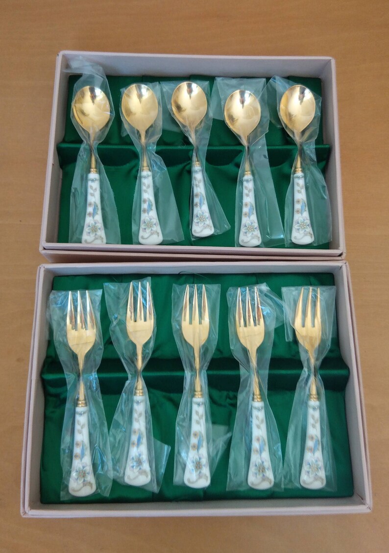 Noritake Bone China Appetizer Dessert Forks and Spoons Gold - Etsy
