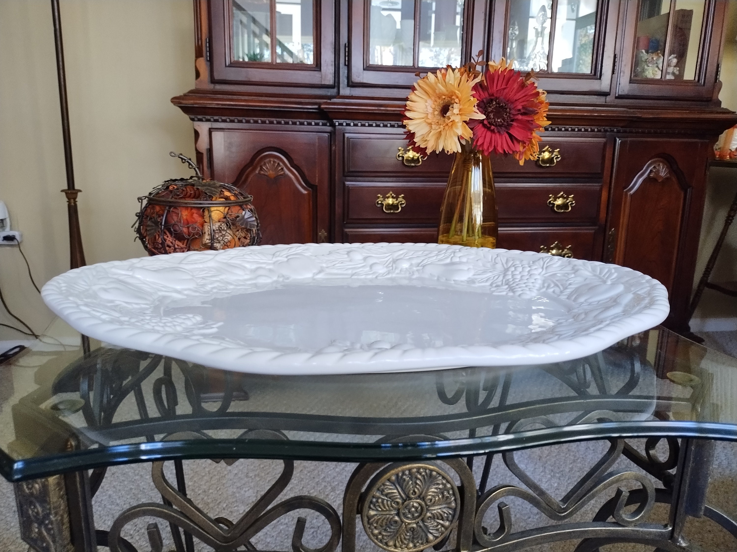 Large White Platter Embossed Fruit Nature Pattern by Tabletop Unlimited ...
