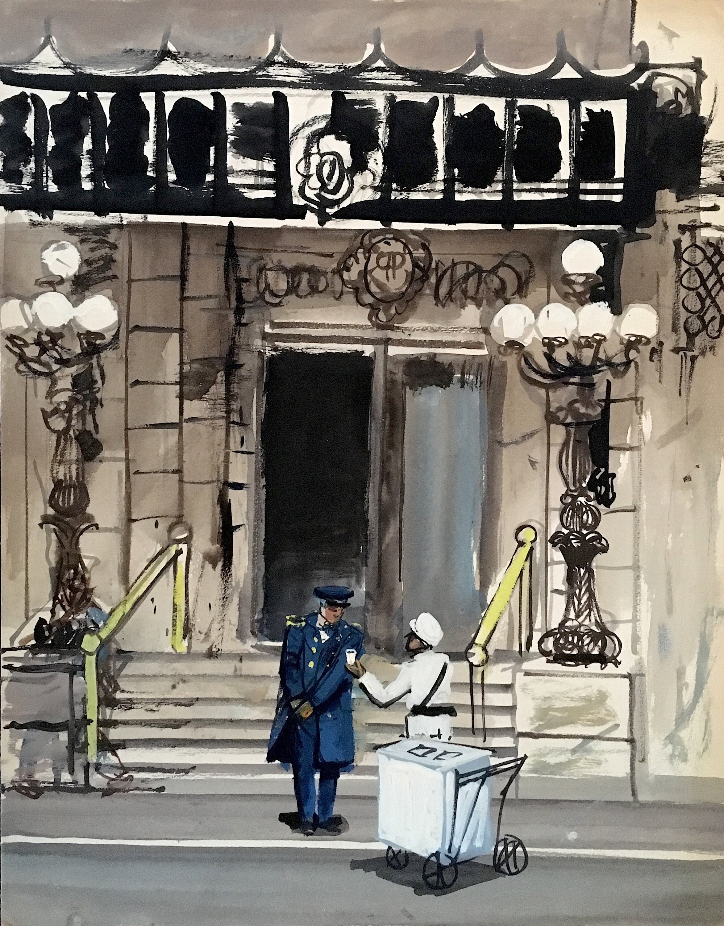Original SEP Sketch: Plaza Hotel Doorman Contemplates an Ice Cream by ...