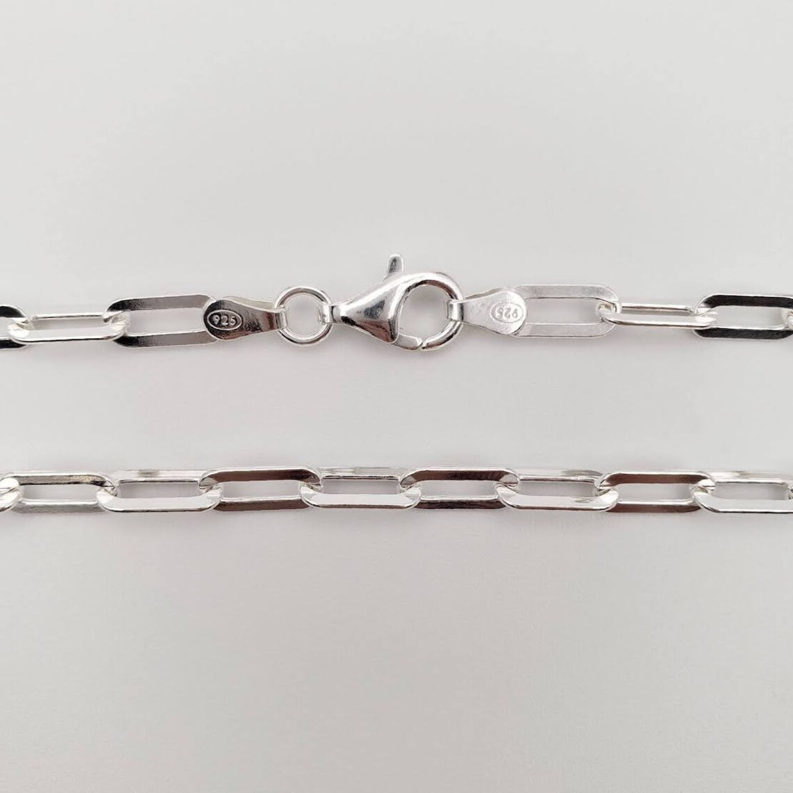 Paperclip Chain Necklace flat .925 Sterling Silver - Etsy