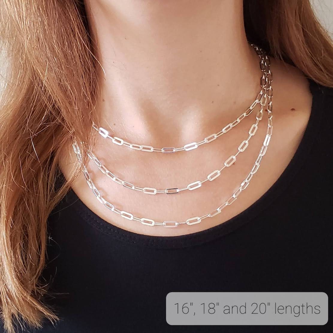Paperclip Chain Necklace flat .925 Sterling Silver | Etsy
