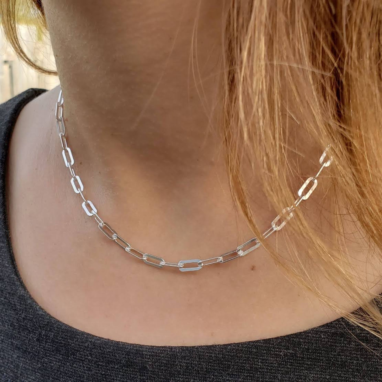 Paperclip Chain Necklace (flat) | .925 Sterling Silver (16", 18", 20 ...