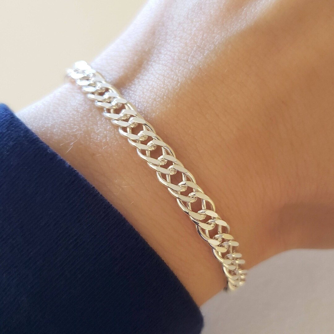 Sterling Silver Rombo Chain Bracelet: Italian Double Curb, 5.5mm - Etsy