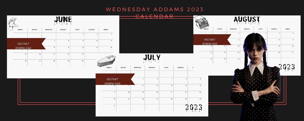 Wednesday Addams 2023 Calendar | Wednesday Adams Digital Download - Etsy