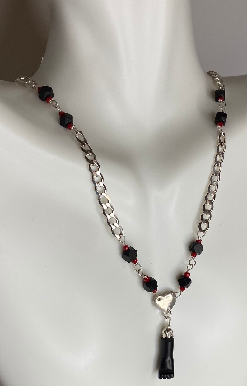 Sterling Silver Genuine Azabache Jet & Red Coral Beads Mano - Etsy