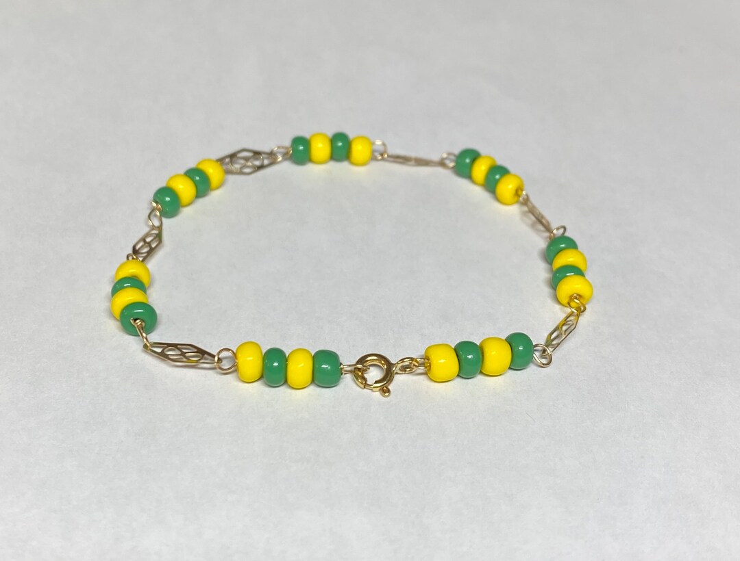 14 Karat Yellow Gold Filled Orula Santeria Beads 7.5 Plaque Bracelet - Etsy