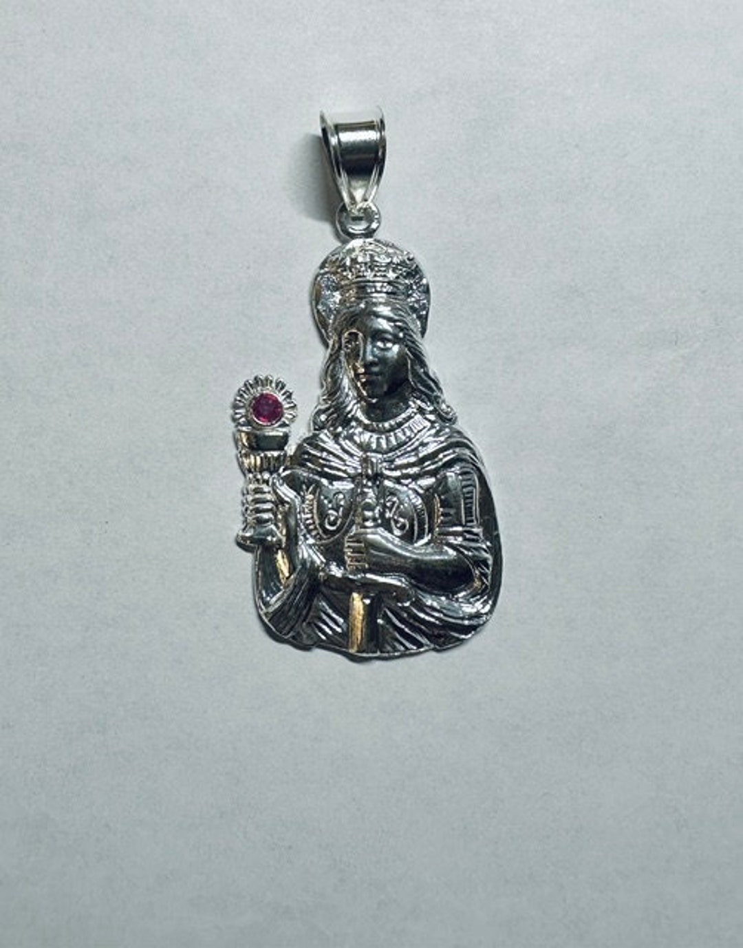 Sterling Silver 2.15 Saint Barbara santa Barbara Pendant With Genuine ...