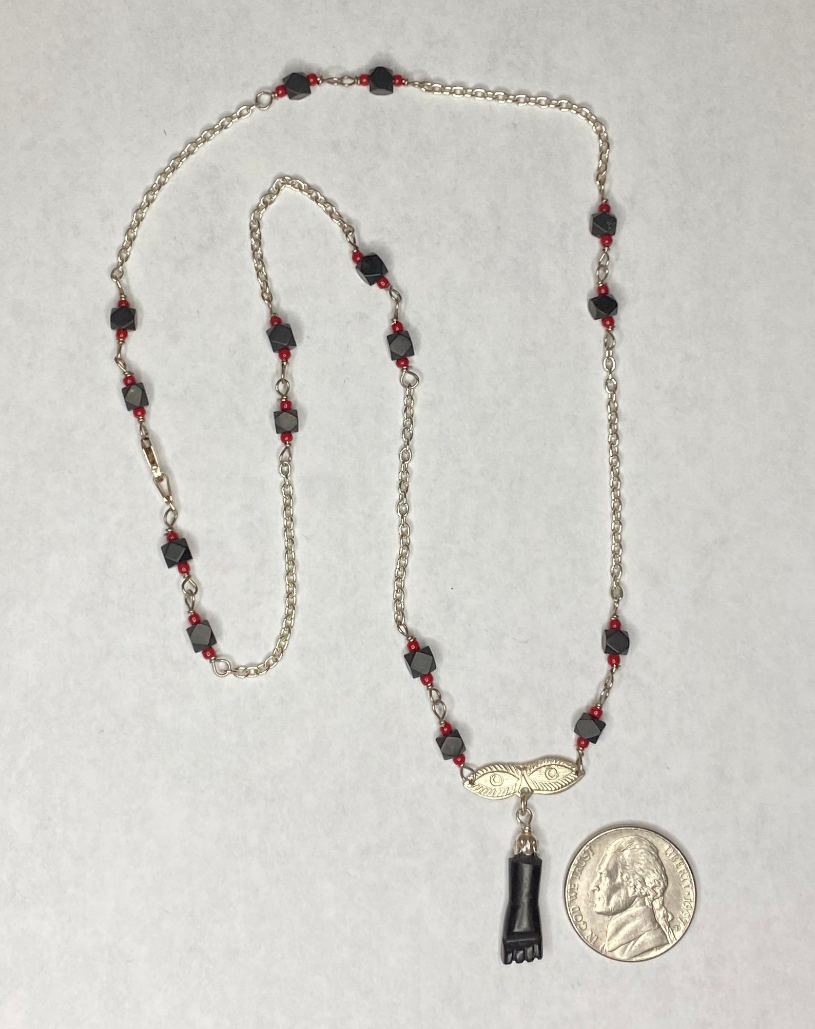 Sterling Silver Genuine Azabache Jet & Red Coral Beads Mano - Etsy