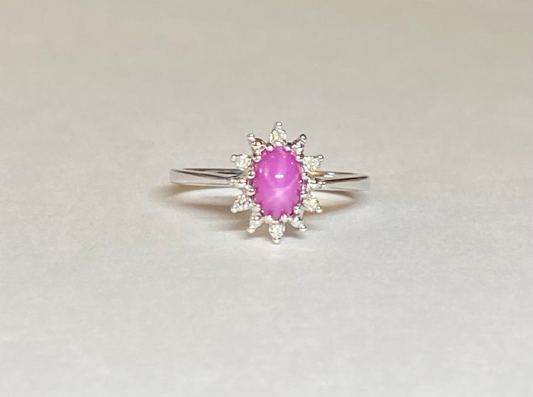 Vintage NOS 1970 Silver Linde Ruby Star Sapphire and Genuine Diamond ...