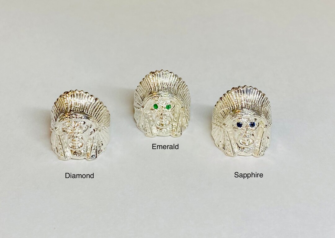 Sterling Silver Indian Chief Head Ring With Genuine Diamond - Etsy