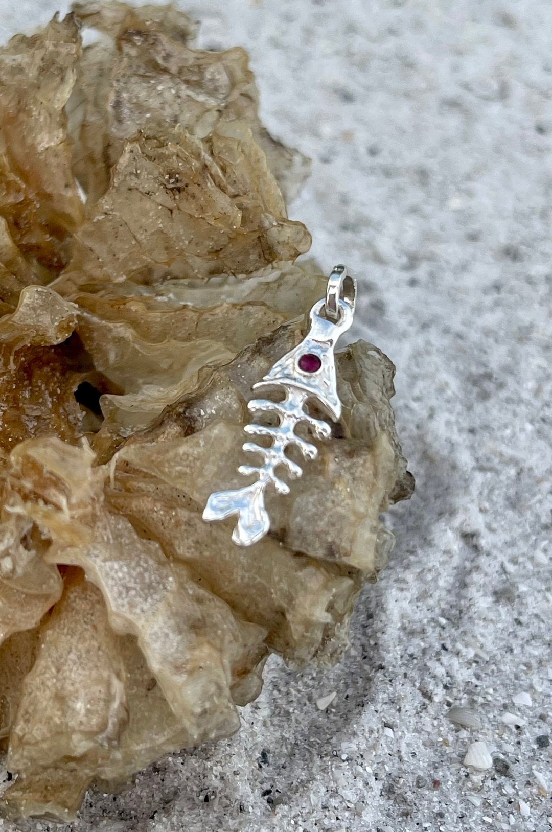 Sterling Silver Bone Fish Pendant With Genuine Ruby Eye - Etsy