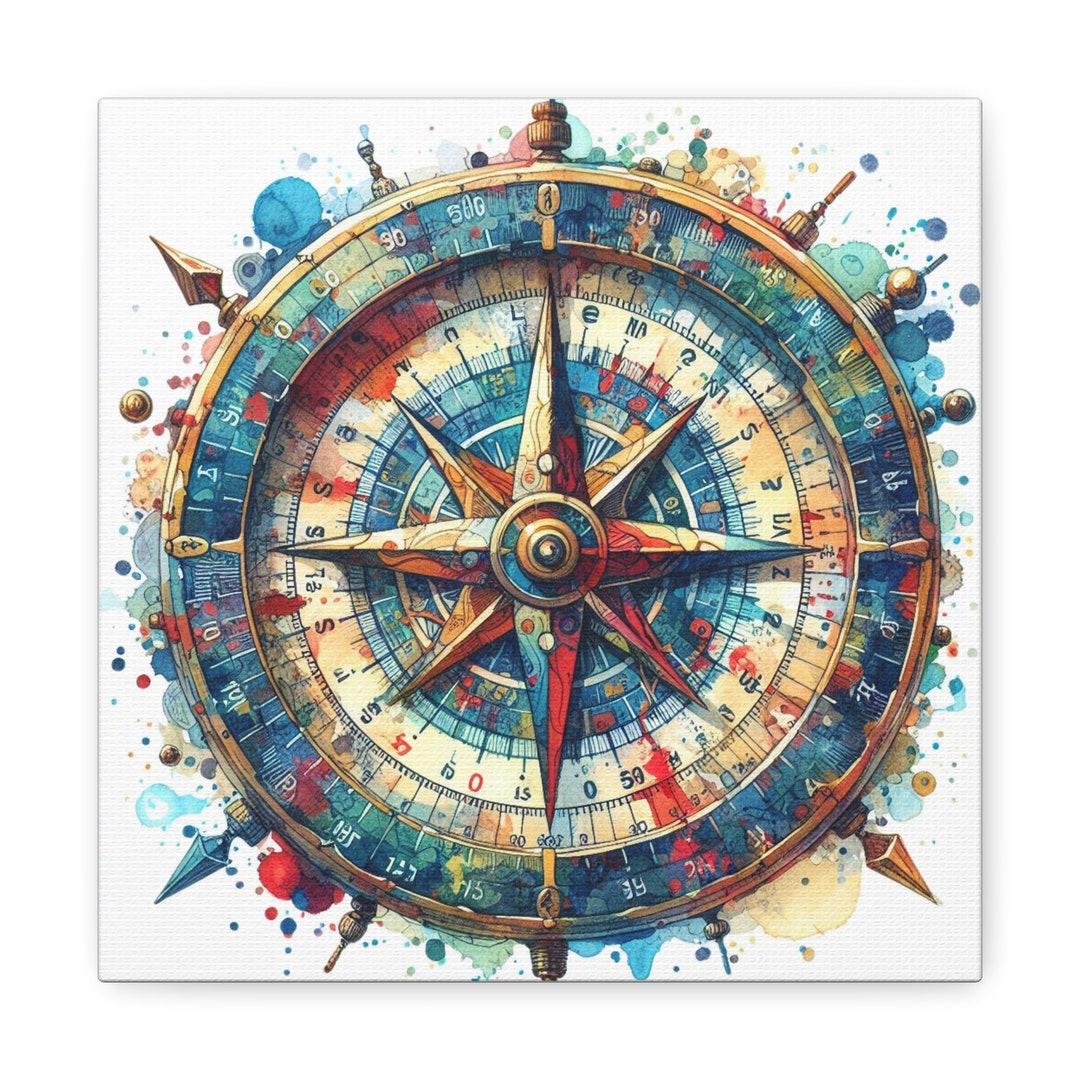 Watercolor of a Compass From Old World Elegance Canvas Gallery Wrap - Etsy