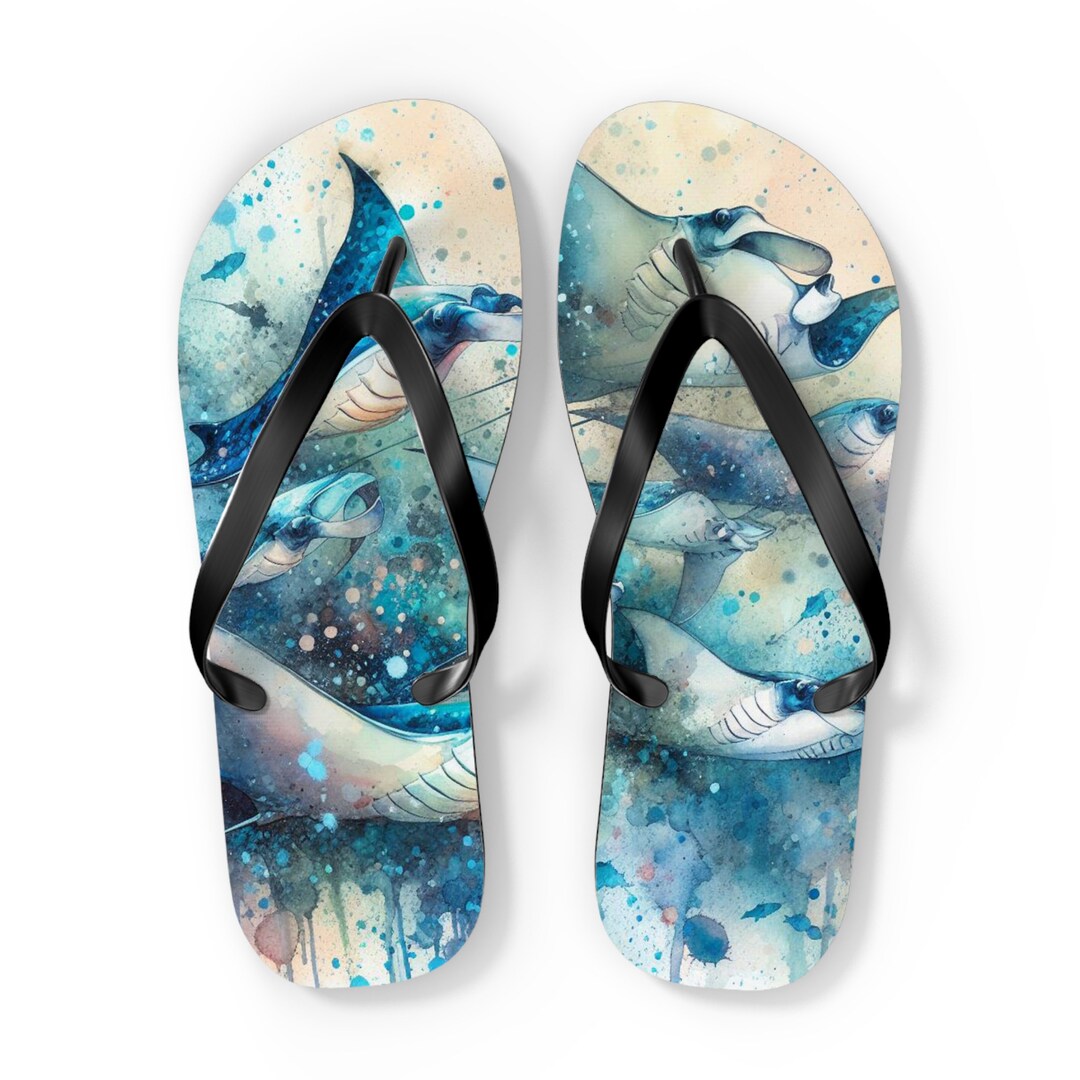 Mens Watercolor Spotted Manta Ray Contemporary Flipflops - Etsy