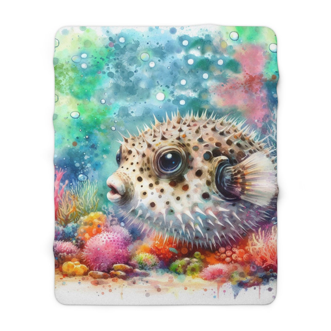Contemporary Ocean Puffer Fish Sherpa Fleece Blanket for the Coastal ...