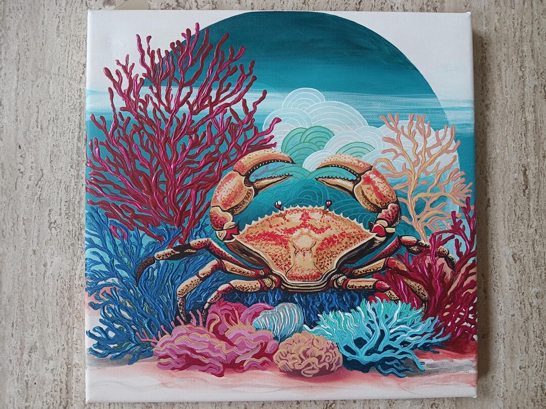 ORIGINAL - Hand Painted Crab and Ocean Corals Contemporary Acrylic ...