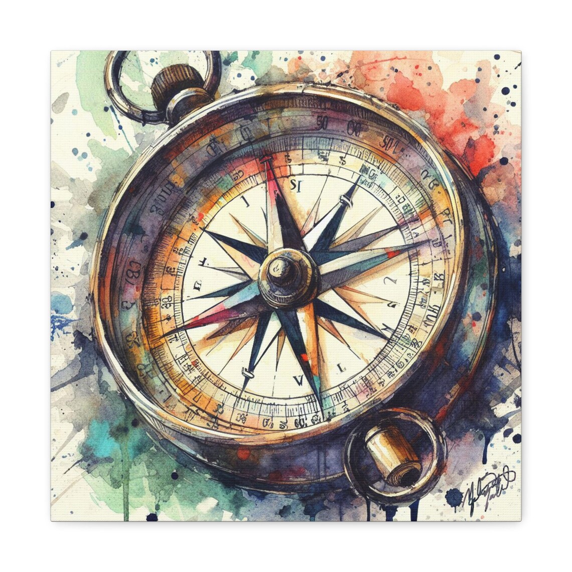 Old World Compass Watercolor Canvas Print Canvas Gallery Wrap - Etsy