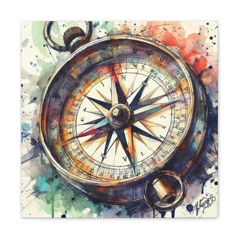 Old World Compass Watercolor Canvas Print Canvas Gallery Wrap - Etsy