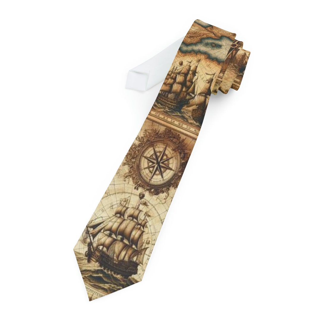 Maritime Nautical Enthusiast Necktie With Ship Map and Compus - Etsy