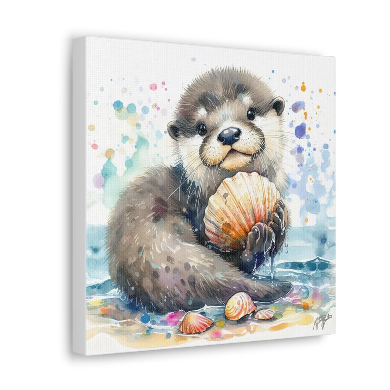 Baby Sea Otter Proudly Holds Prize Clam Shell Canvas Gallery Wrap - Etsy