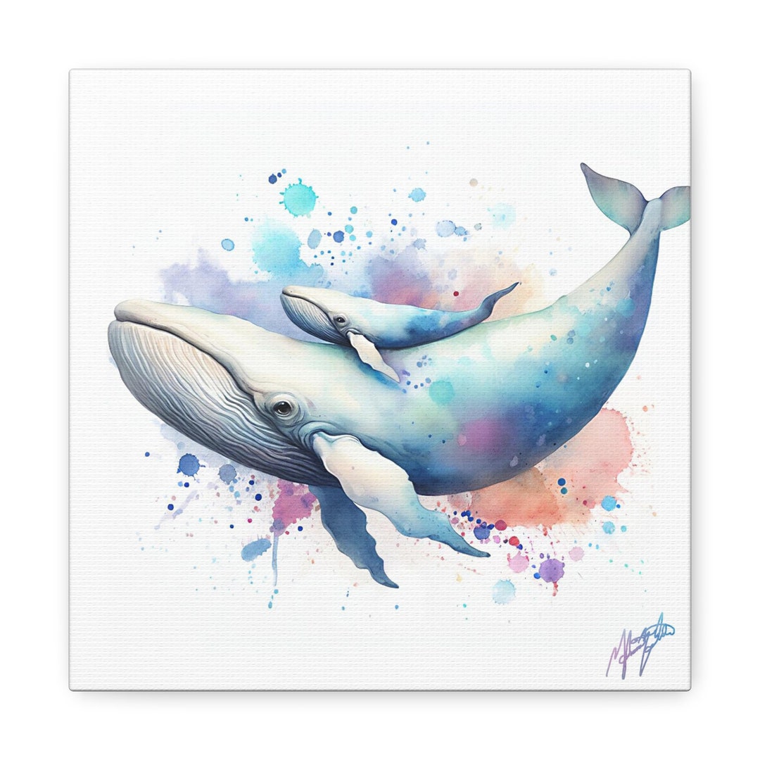 Whimsical Waters A Mother Blue Whales Embrace Canvas Gallery Wrap - Etsy
