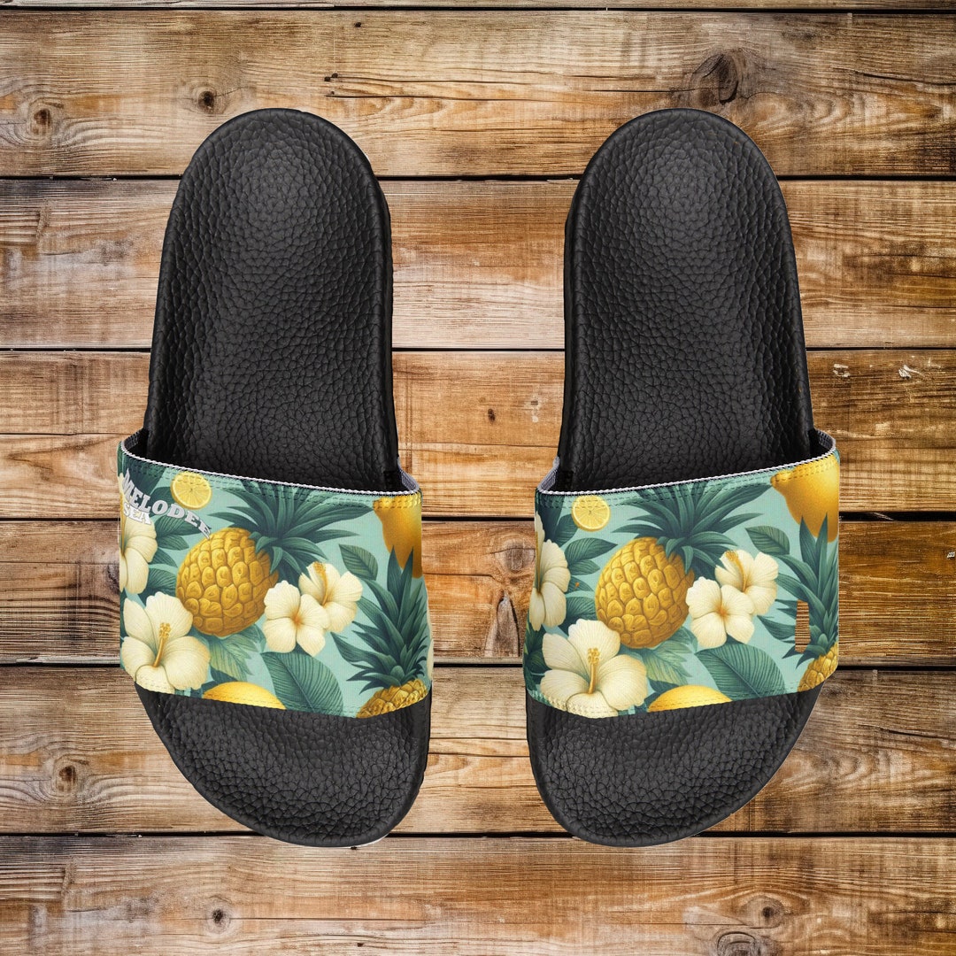 Pineapple and Lemon Retro Resort Style Slide Sandals - Etsy