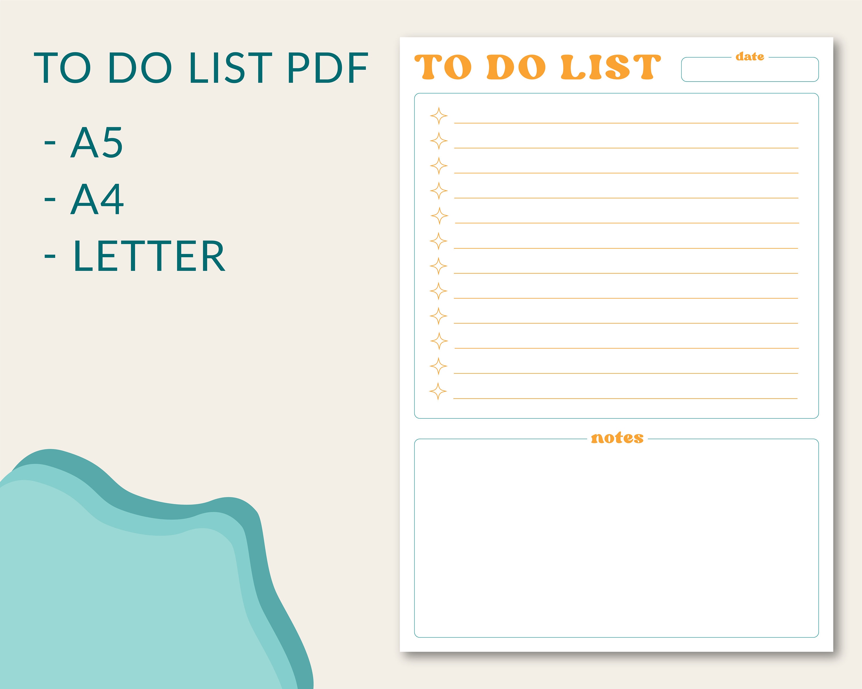 To Do List Printable Retro | Task List | Instant Download | A5, A4 & US ...
