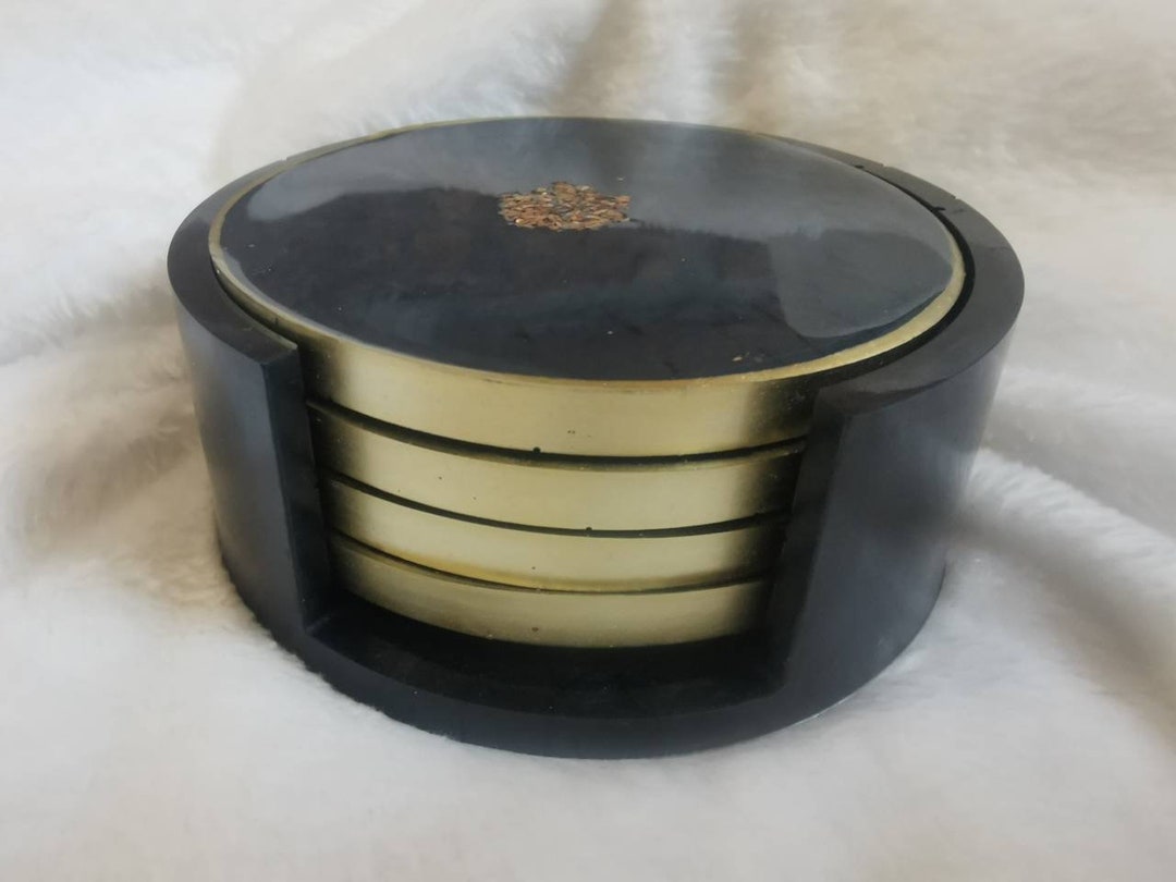 Midnight Blue Resin Coaster Set 4 With Holder - Etsy