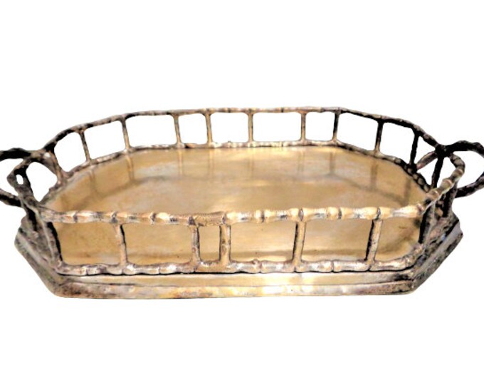 Vintage Brass Bamboo Tray With Handles, Antique Metal Drink Tray With ...