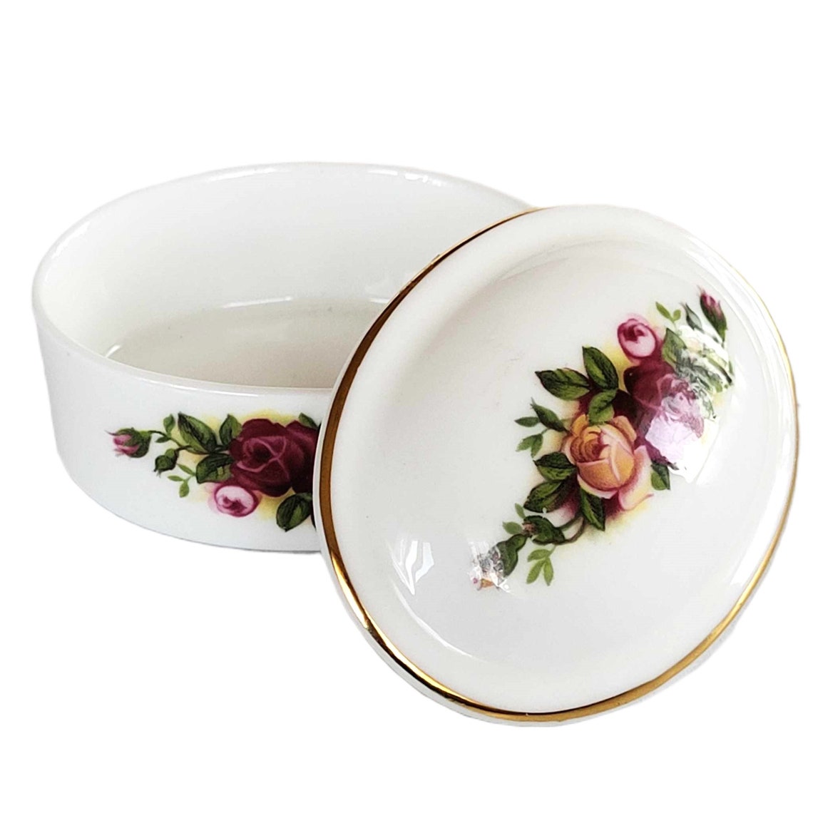 Vintage Royal Albert Roses Pattern Lidded China Jewelry Box Oval ...