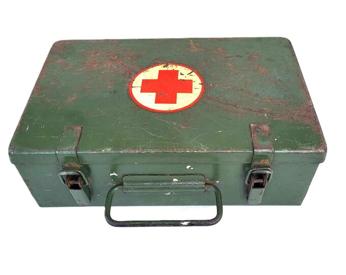 Vintage German Military Medicine Red Cross First Aid Box, Green Heavy ...