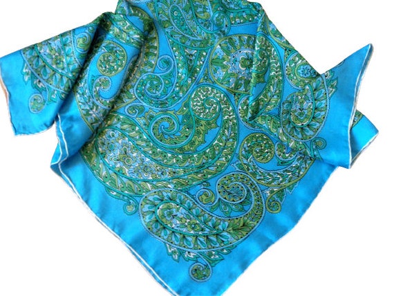 Blue Silk Scarf with Paisley Print, Baroque Head Scar… - Gem
