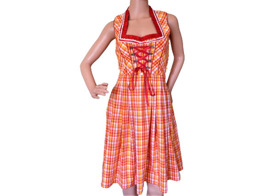 Vintage Dirndl Dress, Traditional Bavarian Costume Women, Orange Yellow ...