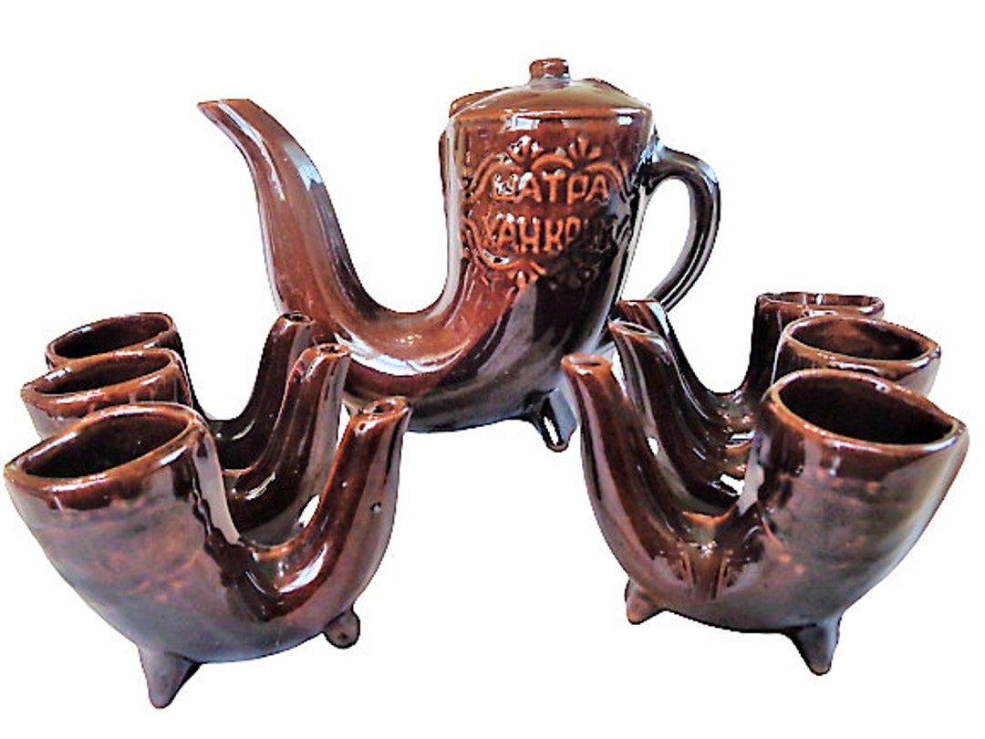 Vintage Shot Cups and Jug, Set of 6 Shot Glasses and Pitcher, Horn ...